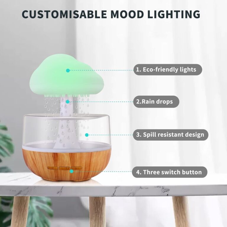 Jainchan - Rain Humidifier, Cloud Mushroom Raindrop Diffuser,